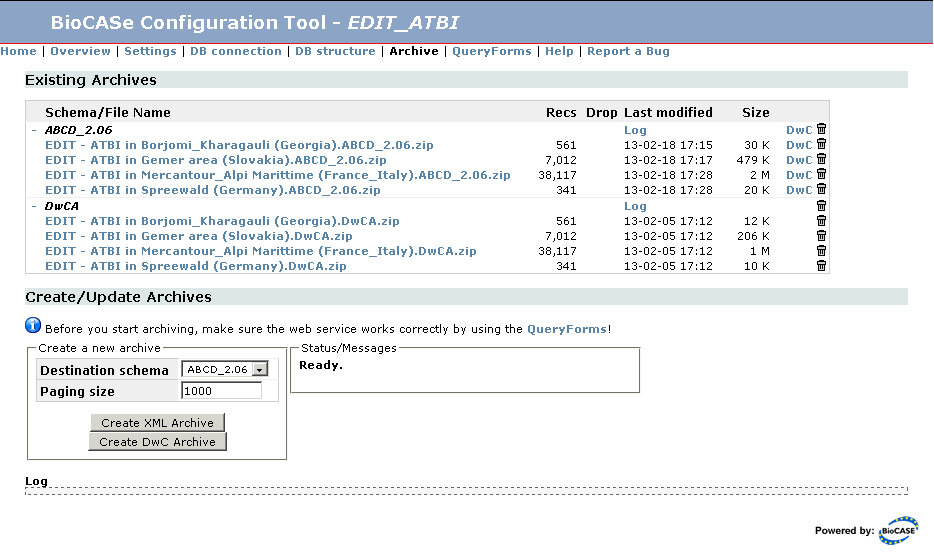 Archiving - BioCASe Provider Software